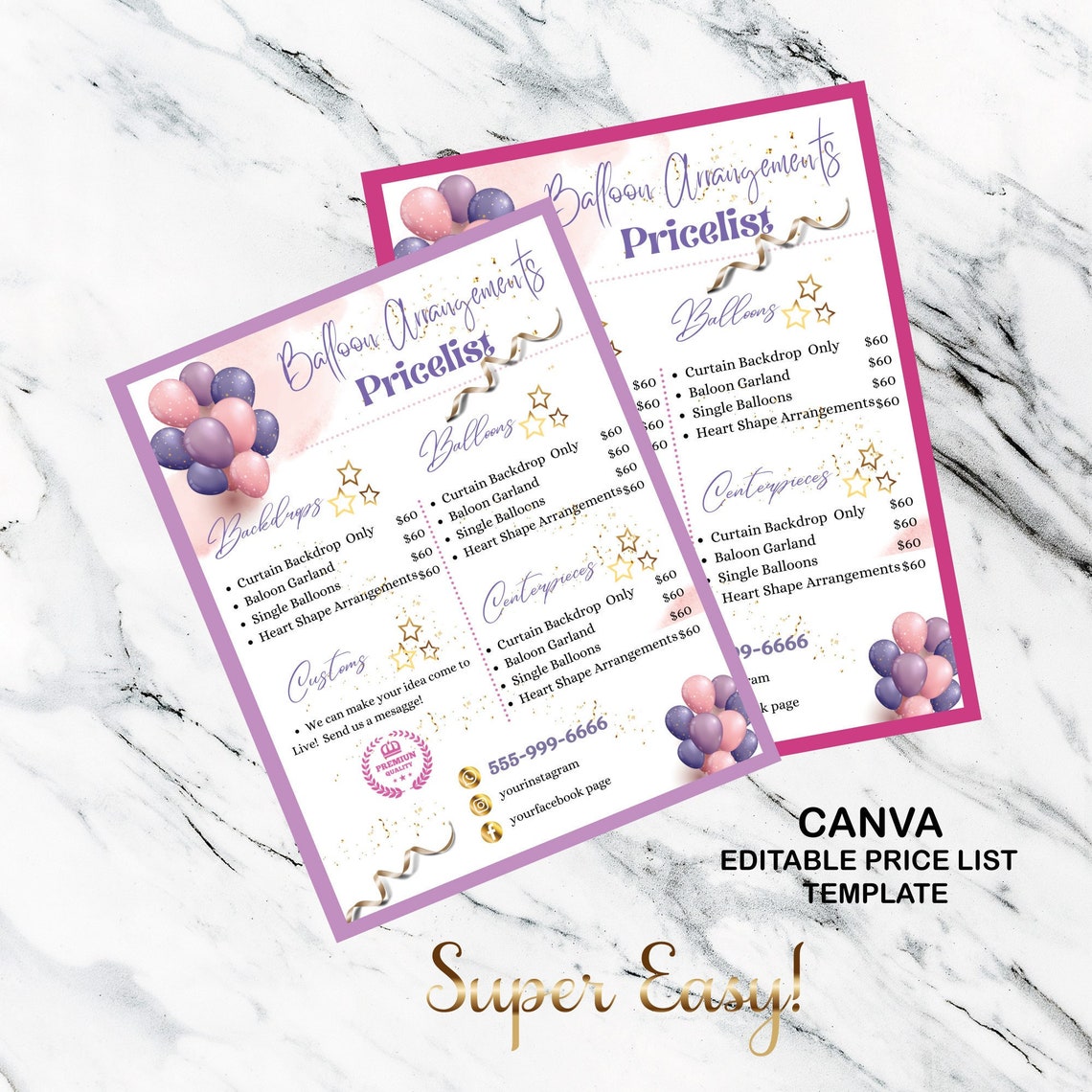 Balloons Price List Template Party Planner Canva Editable - Etsy