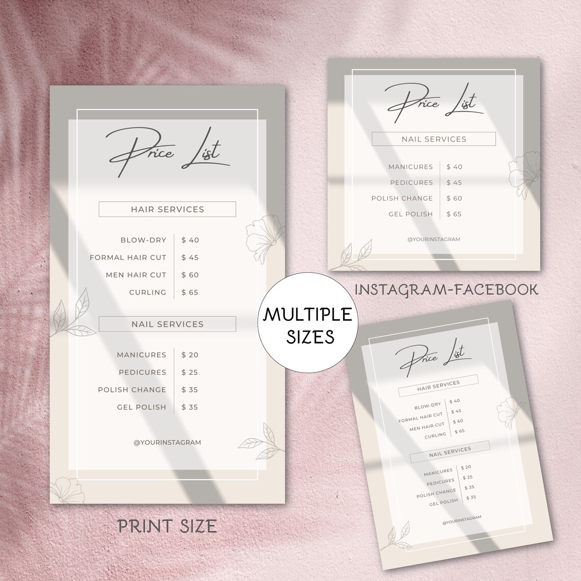3 Editable Price List Template for Salon Beauty Spa - Etsy