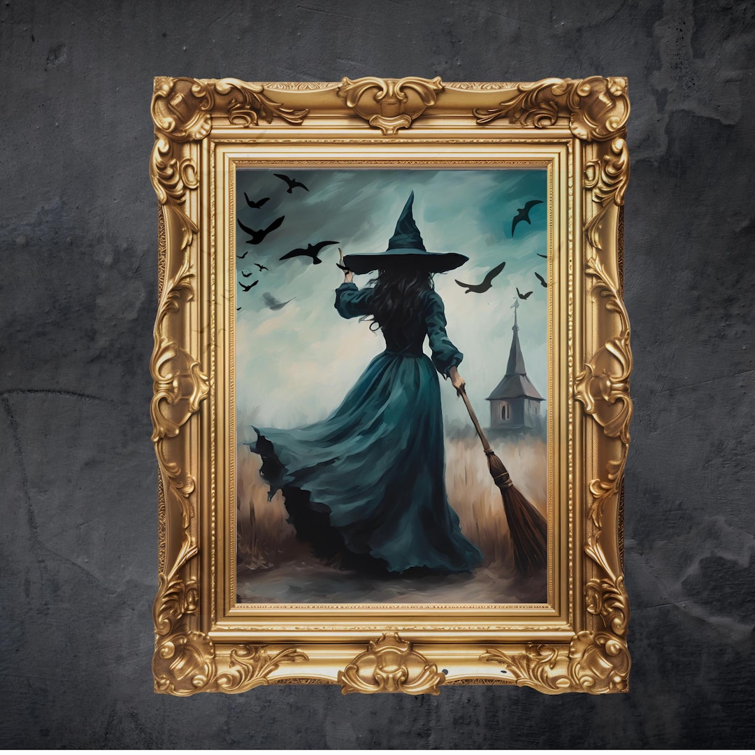 Halloween Witch Art Print Victorian Oil Painting Style Halloween Décor ...