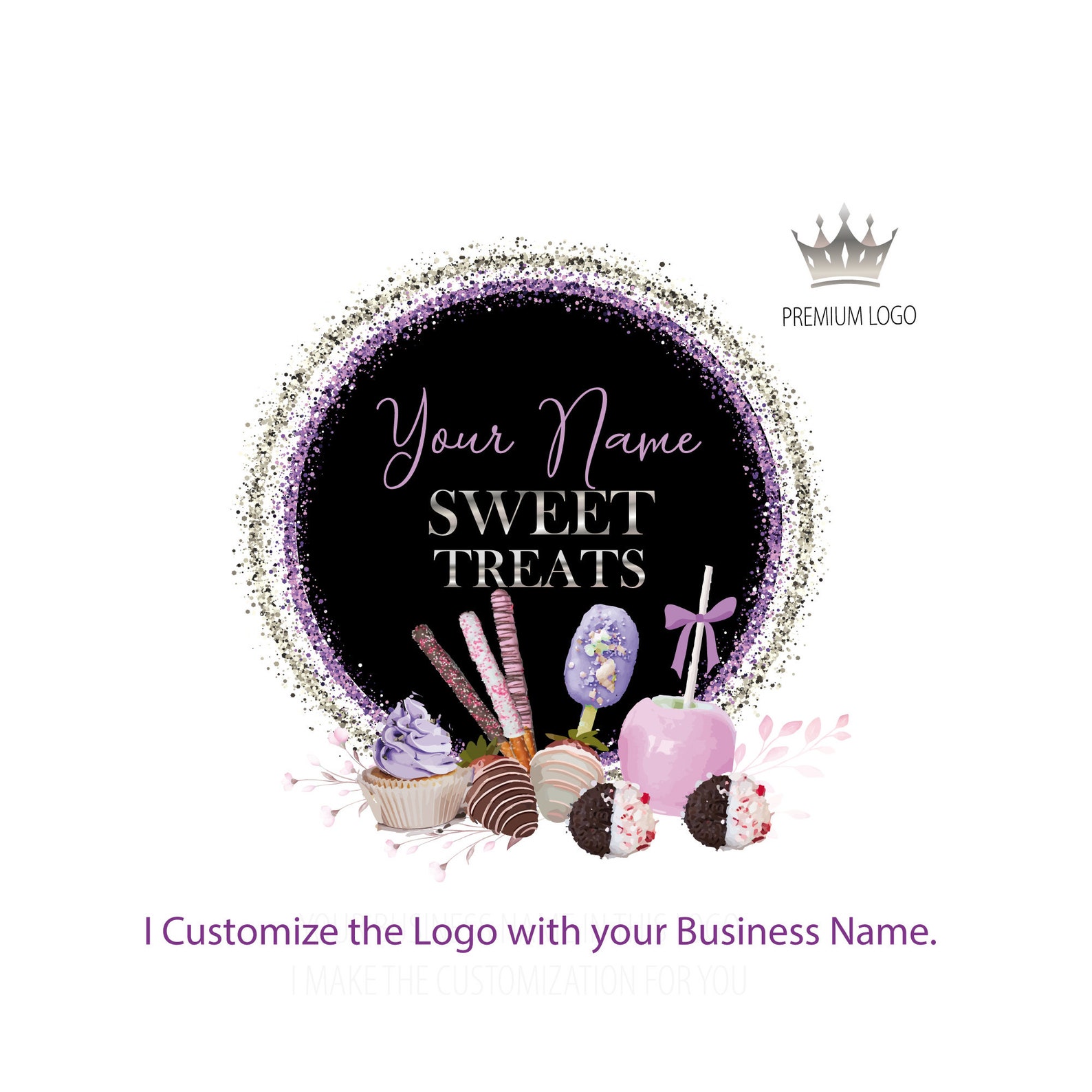 Sweet Treats Logo Design. Purple Logo Bakery Logo Apple - Etsy
