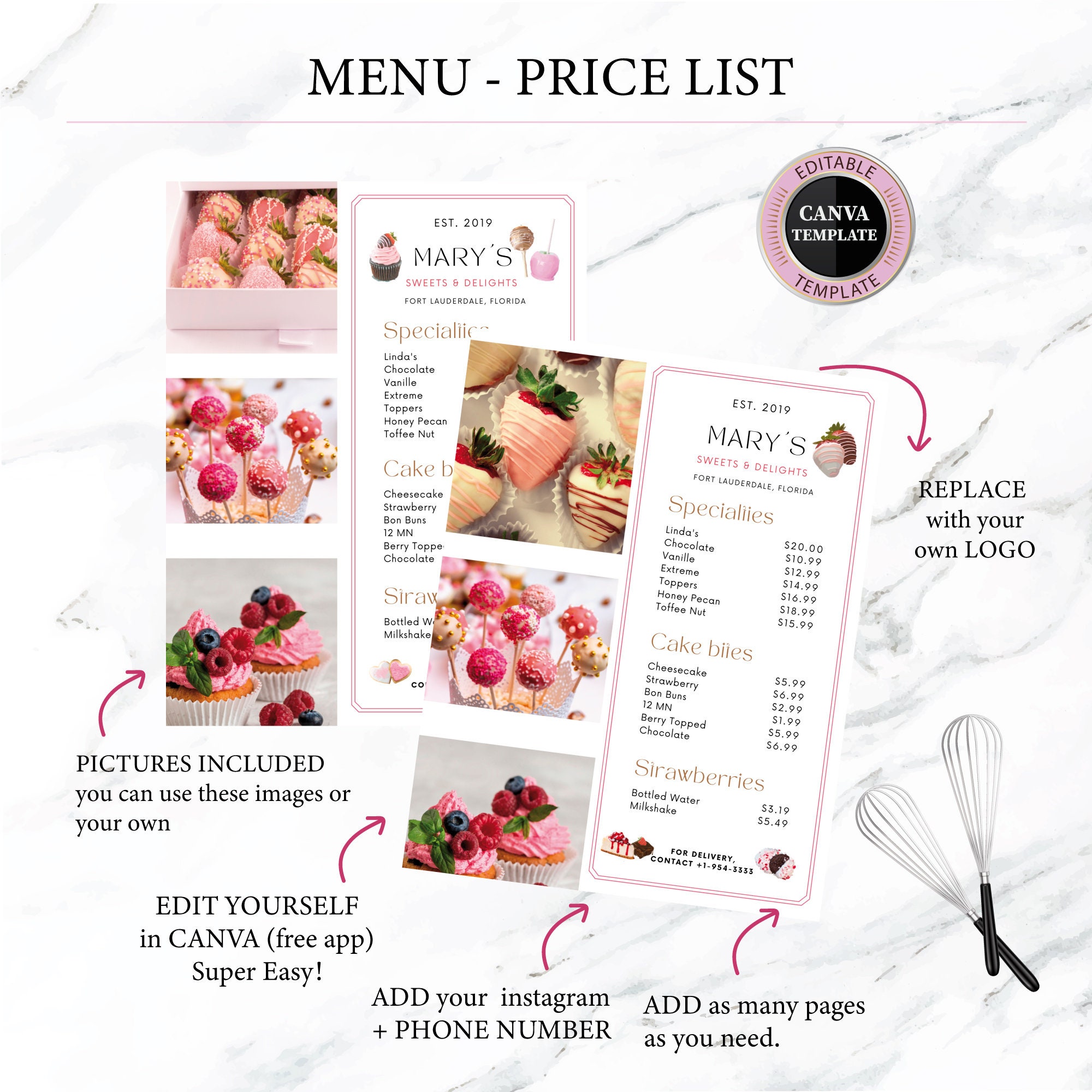 Sweet Treats PRICE LIST Template, Canva Editable Super Easy, Heart ...