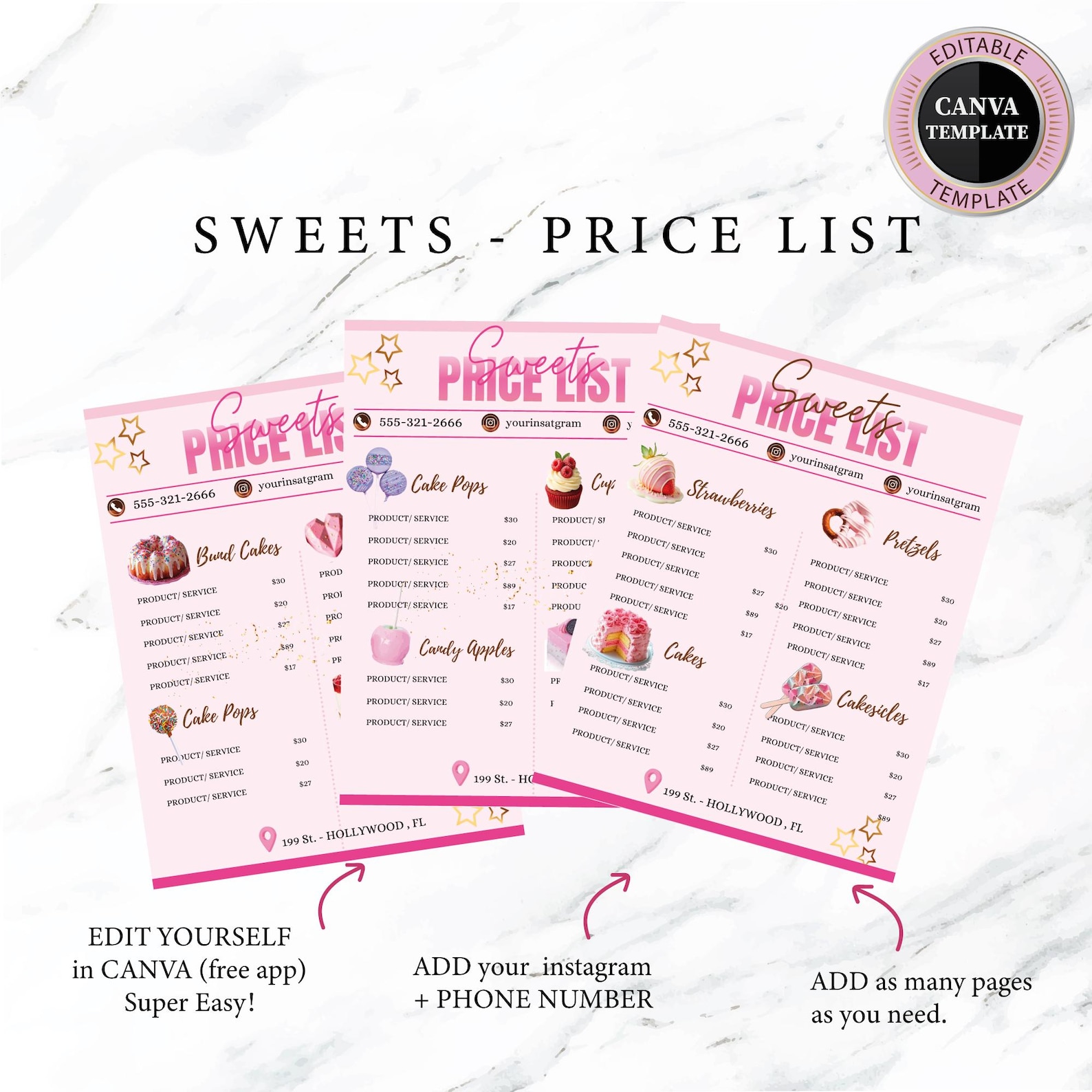 Sweet Treats PRICE LIST Template, Editable Super Easy,heart Breakable ...