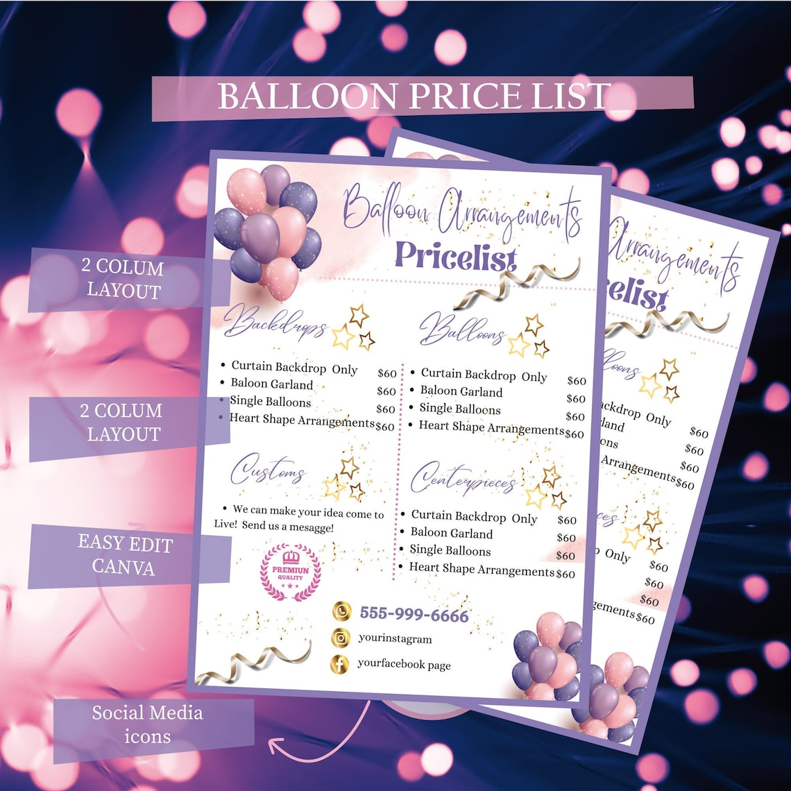 Party and Balloons Price List Template Canva Editable Party - Etsy