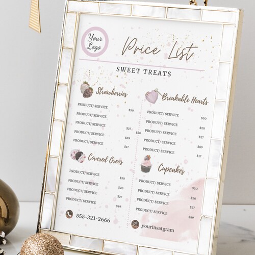 Sweet Treats PRICE LIST Template Editable Super Easyheart - Etsy