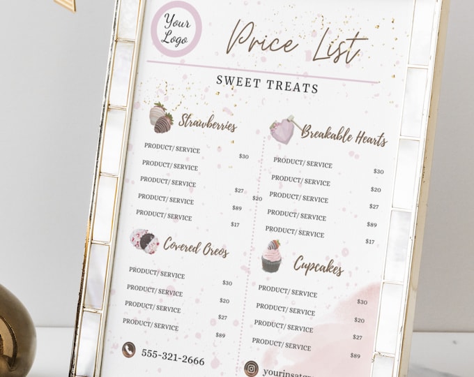 Bakery Sweet Treats PRICE LIST Template Editable Super Easy - Etsy