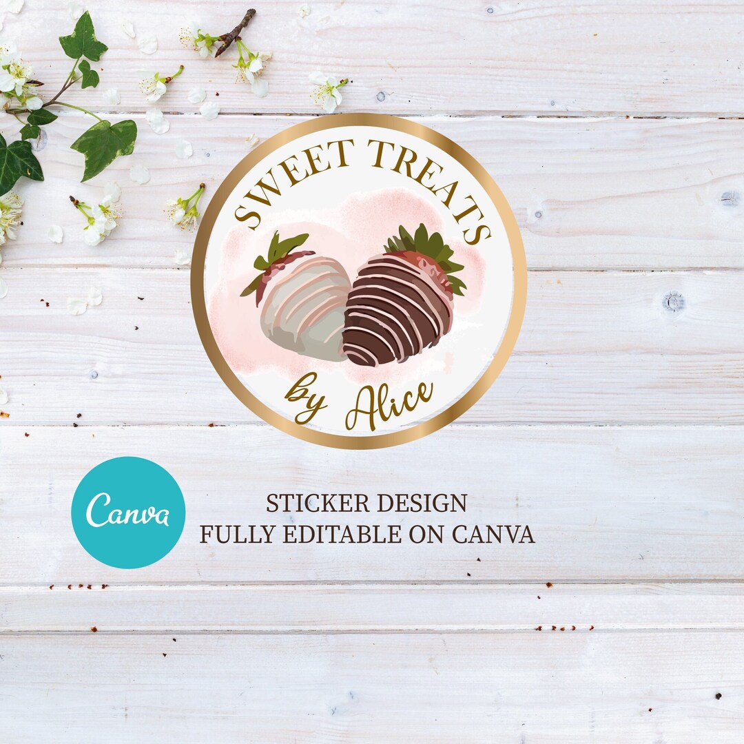 Strawberry Chocolate Sticker Label: Canva Editable Template (digital ...