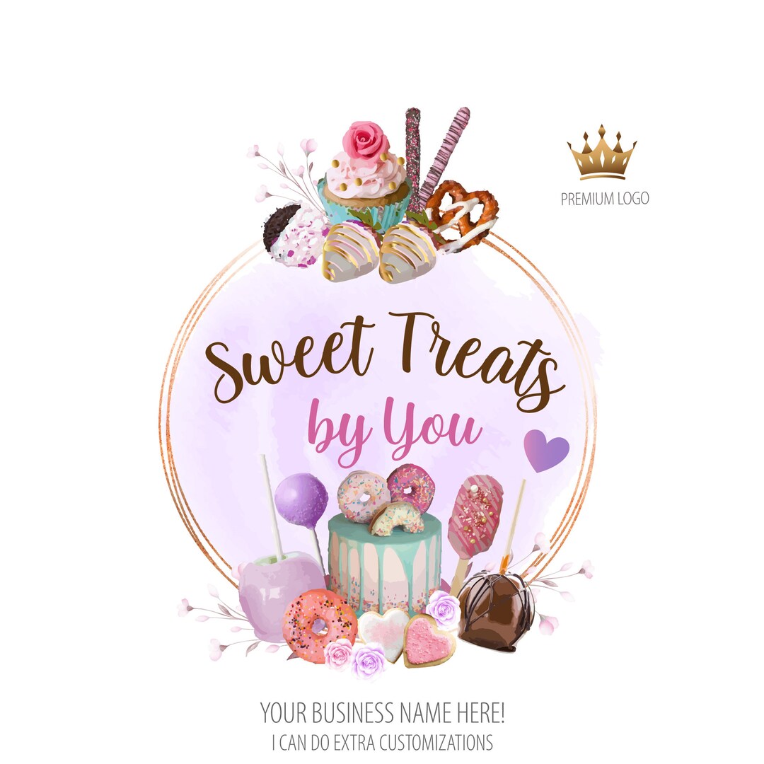 Sweets Logo Design, Cake Dripping Logo, Purple Lilac Lavender, Custom ...