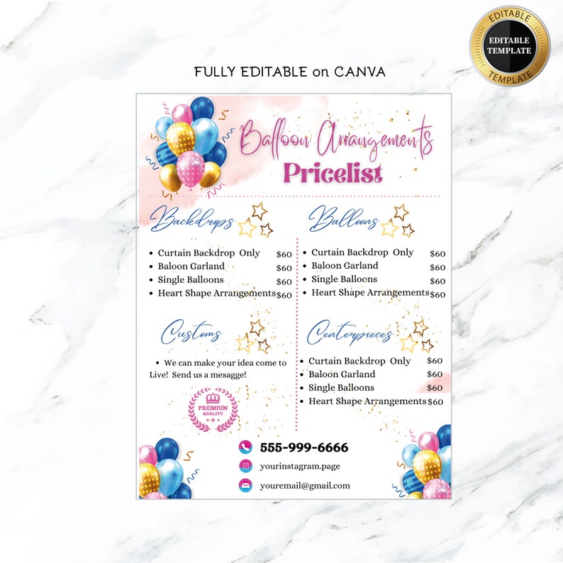 PRICE LIST Template Balloons Price List Party Planner - Etsy