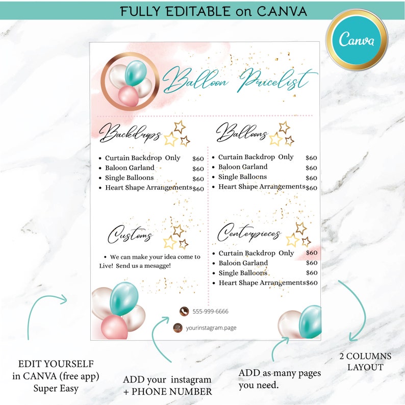 PRICE LIST Template Balloons Price List Party Planner - Etsy