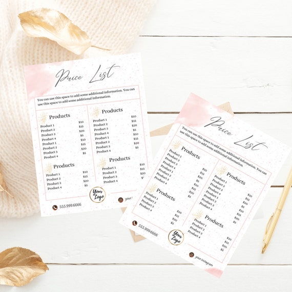 Price List Editable Template Super Easy Edit Download and | Etsy