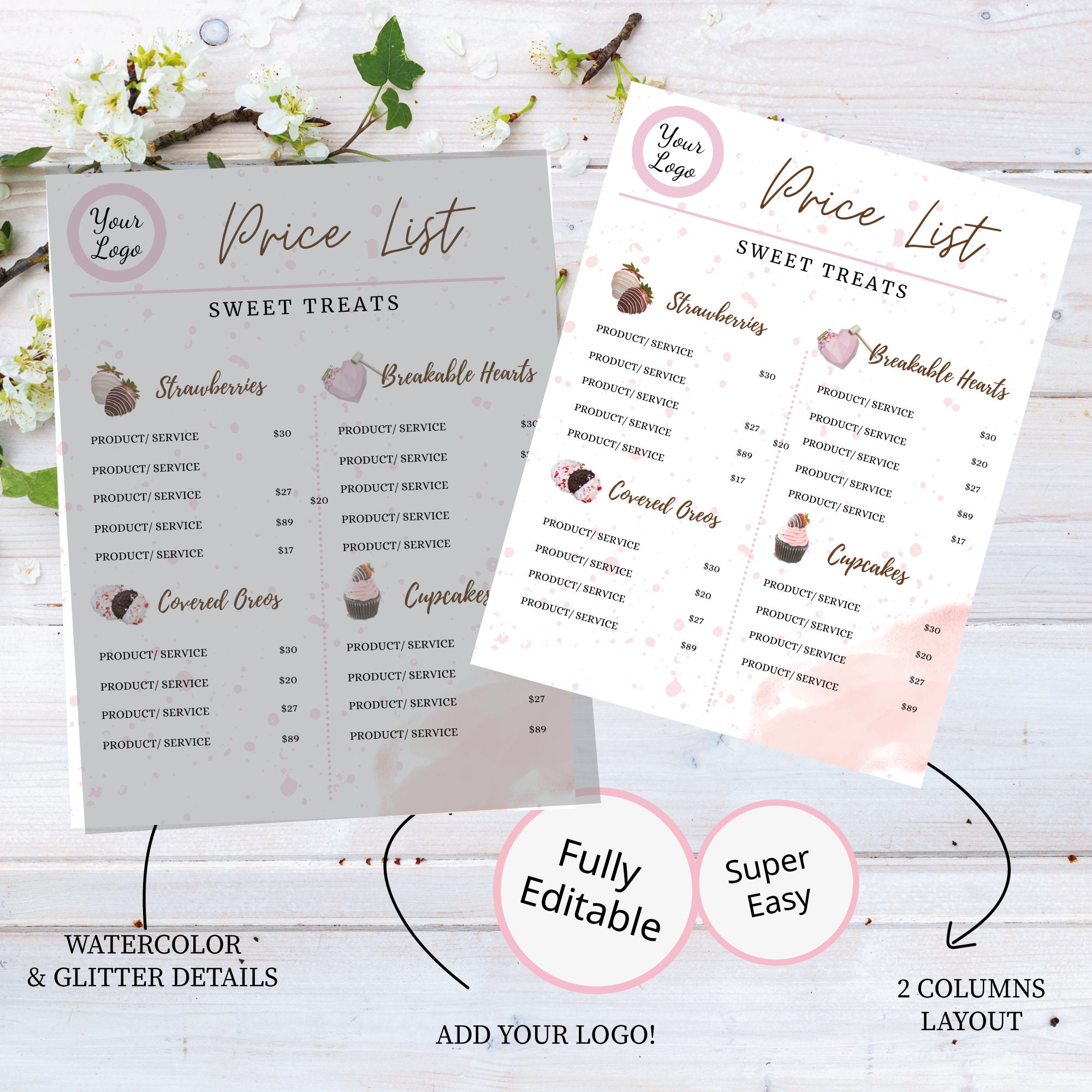 Bakery Sweet Treats PRICE LIST Template Editable Super Easy - Etsy
