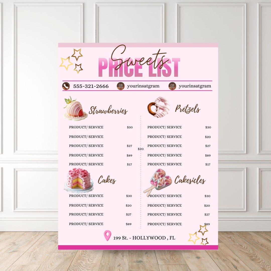 Sweet Treats PRICE LIST Canvatemplate, Letter Size and Instagram ...