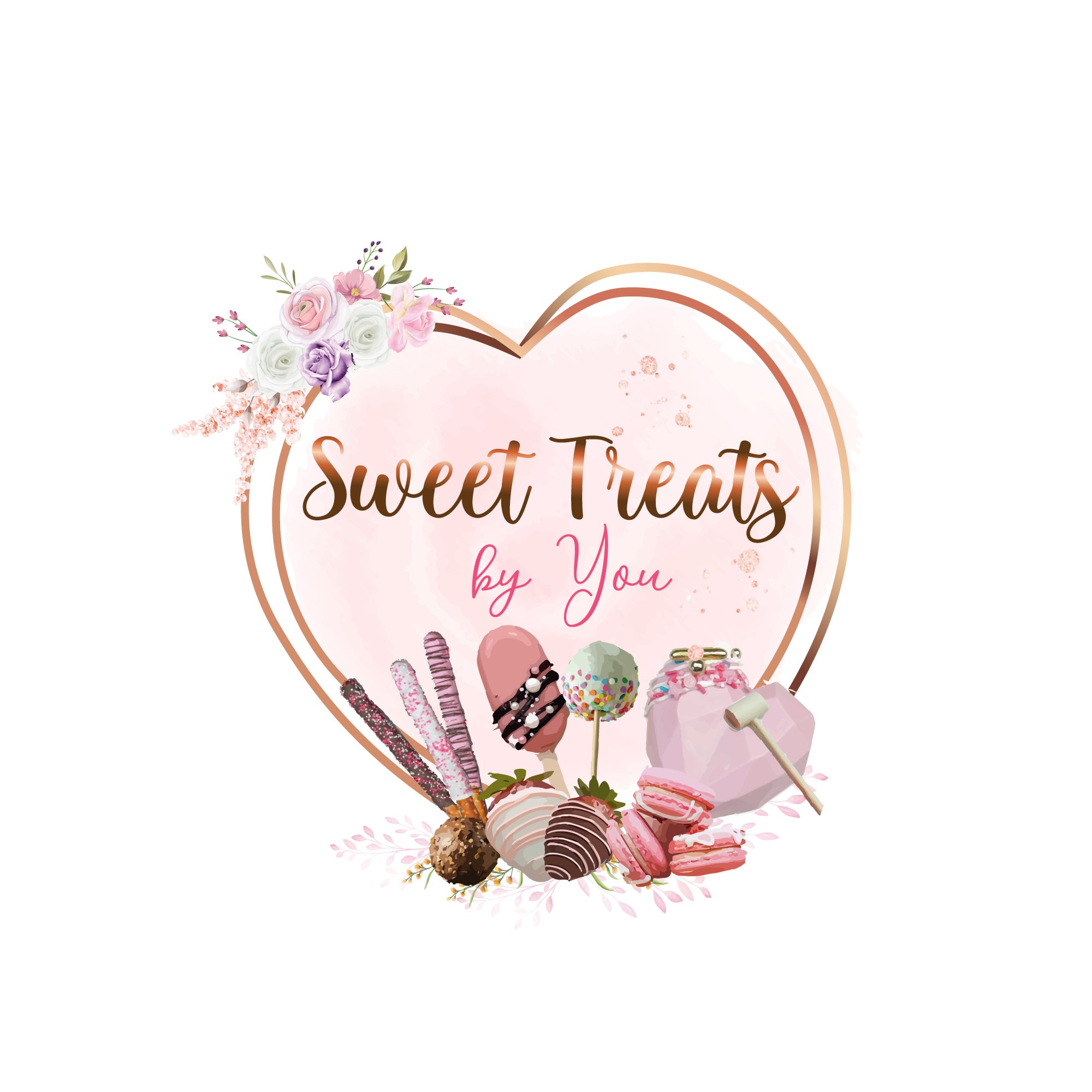 Sweet Treats Logo, Heart Shape Logo, Heart Breakable Logo, Bronze Gold ...