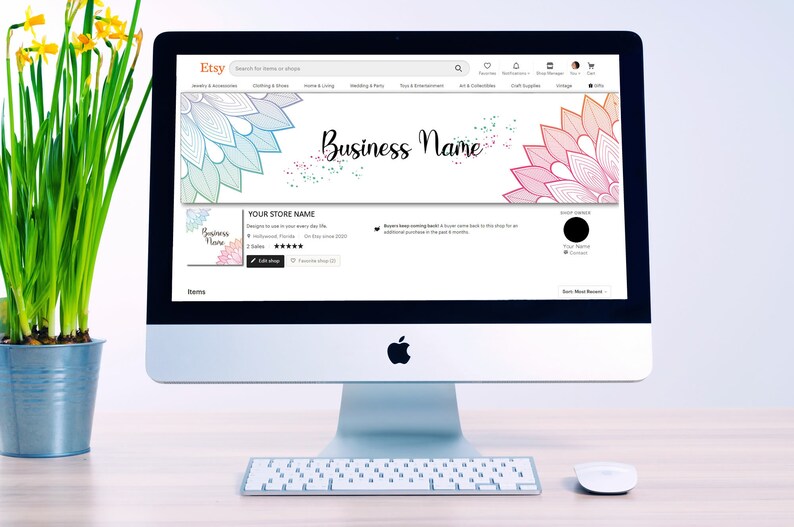 Etsy Shop Cover Photo and Set Floral and Pink Etsy Shop - Etsy