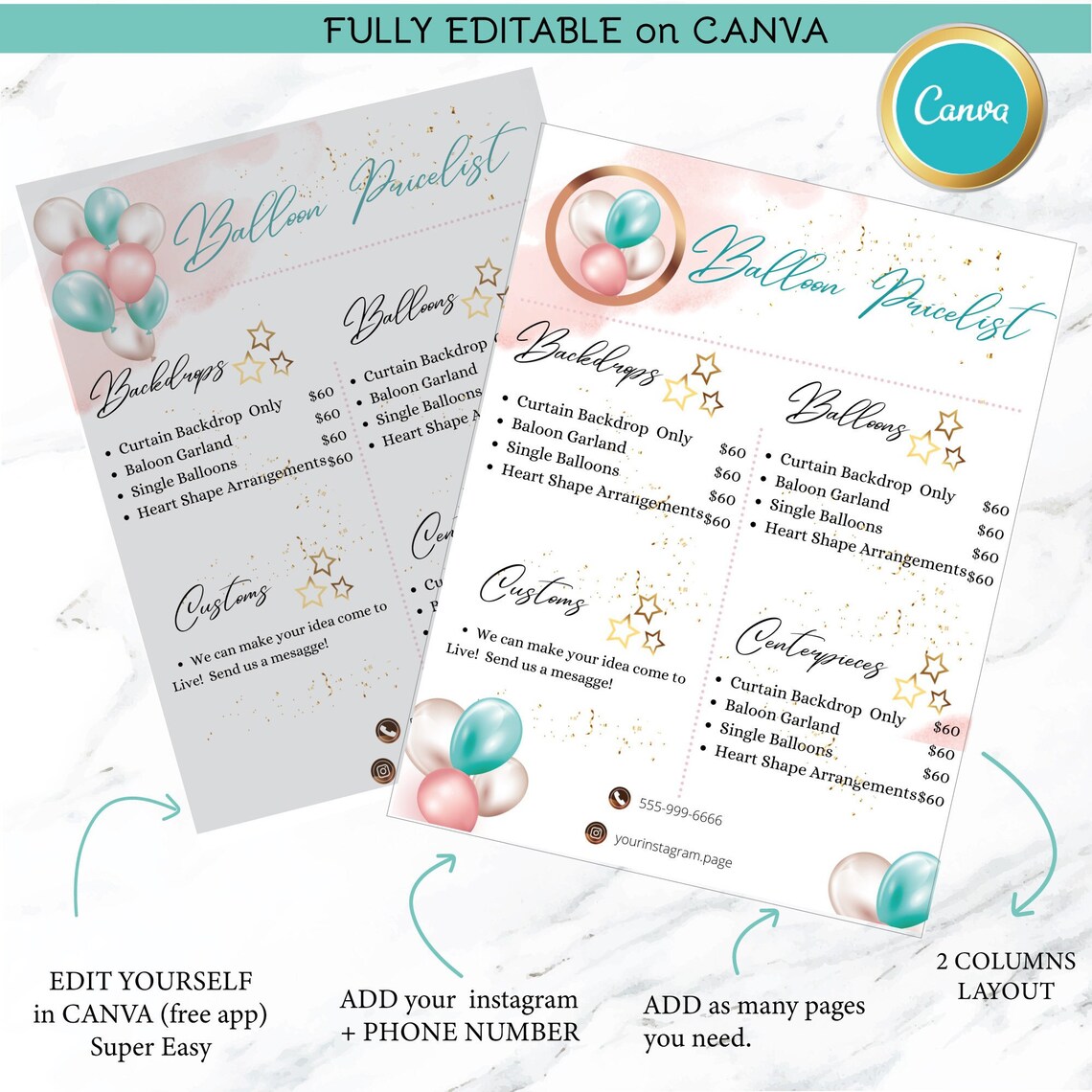 PRICE LIST Template Balloons Price List Party Planner - Etsy
