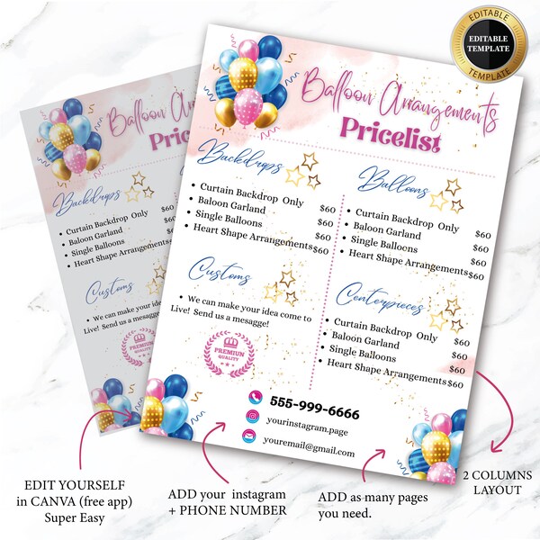 Balloon Price Sheet - Etsy