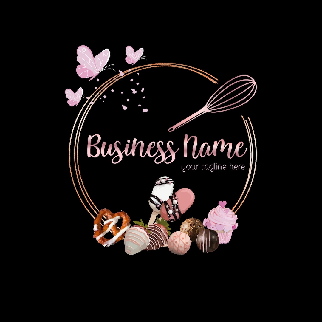 Sweet Treats Logo Design, Wisk Logo, Bakery Logo, Rose Gold Butterfly ...