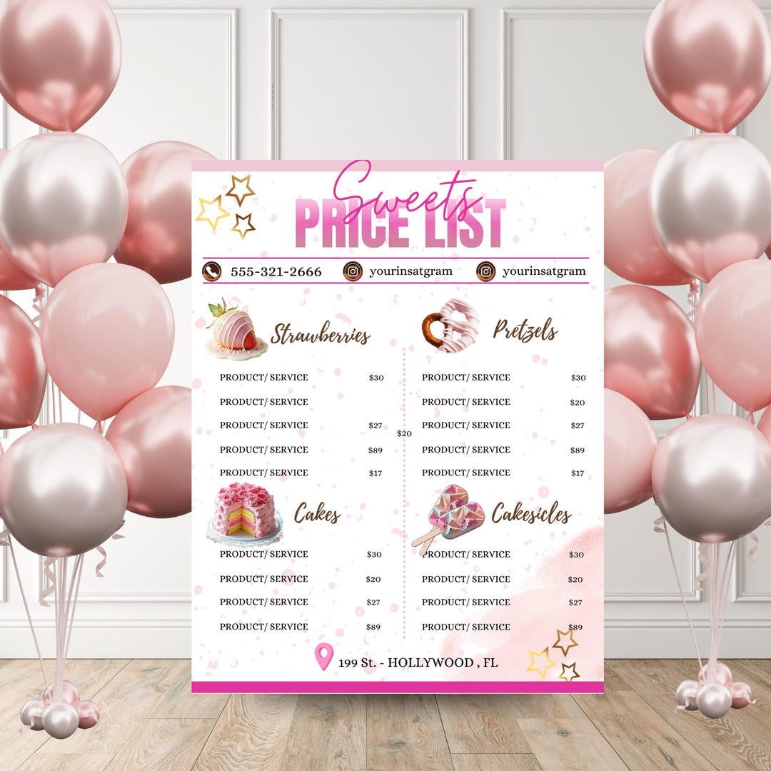 Sweet Treats Price List Canva Template: Cakes, Cupcakes (digital ...