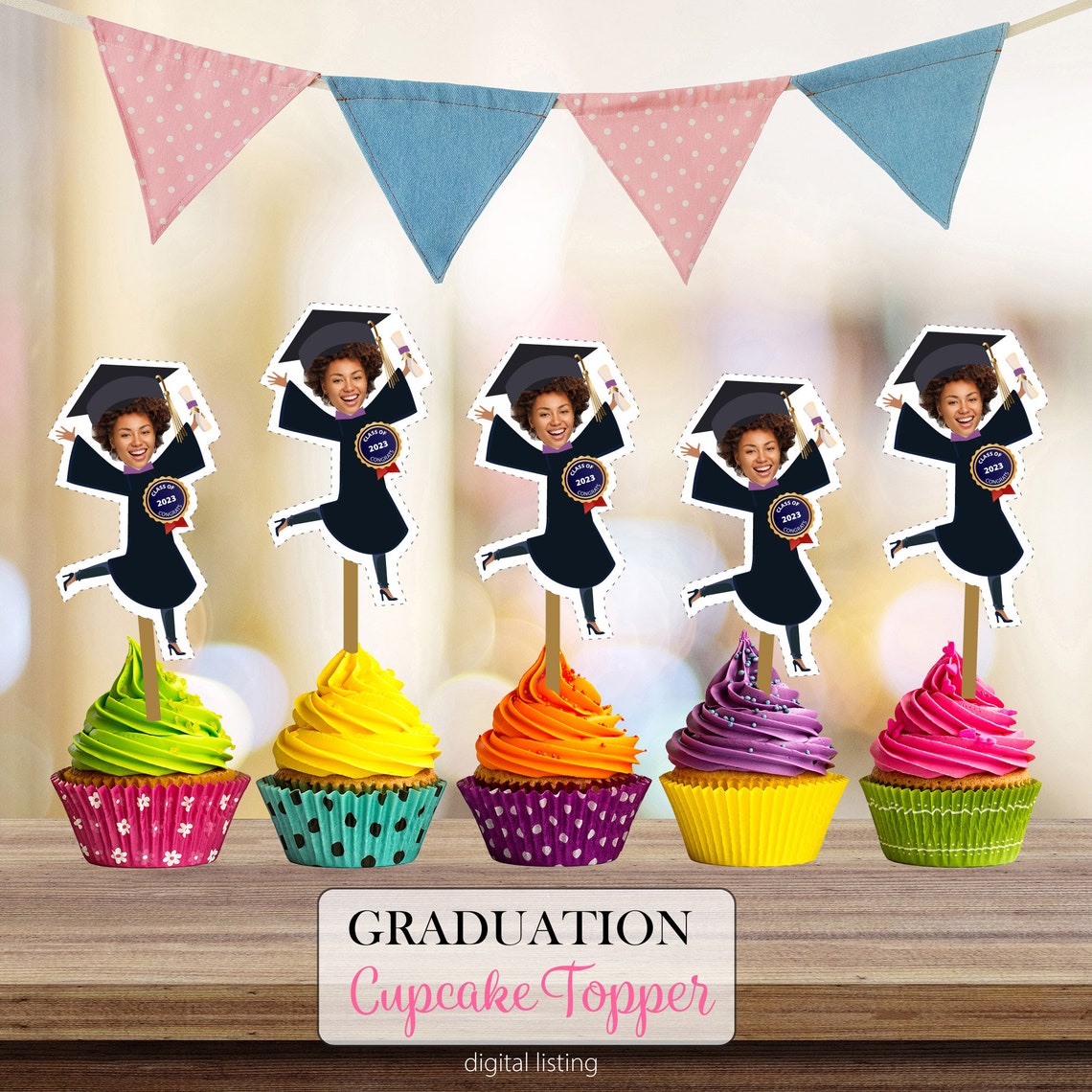 Printable Graduation Photo Cupcake Toppers, I Customize It With ...