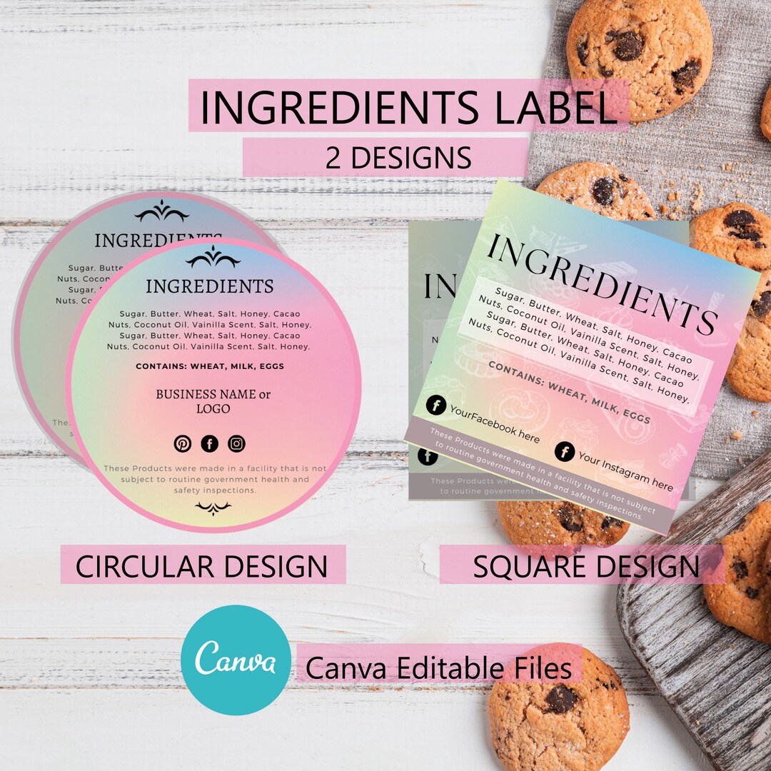 Ingredients Label Sticker - You Get Two Files Circular and Square Label ...