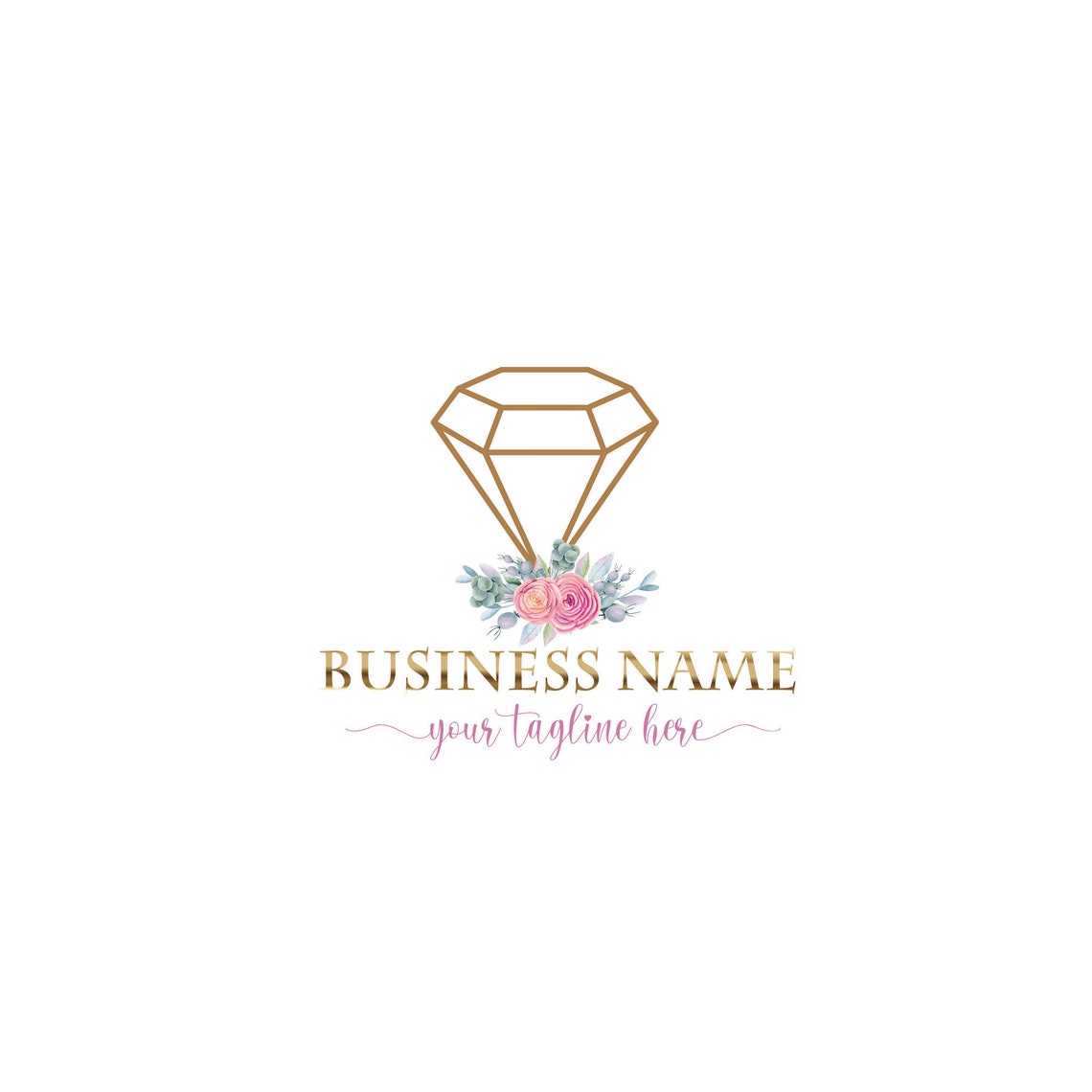 Jewelry Logo Design Diamond Pink Flowers Logo Design | Etsy
