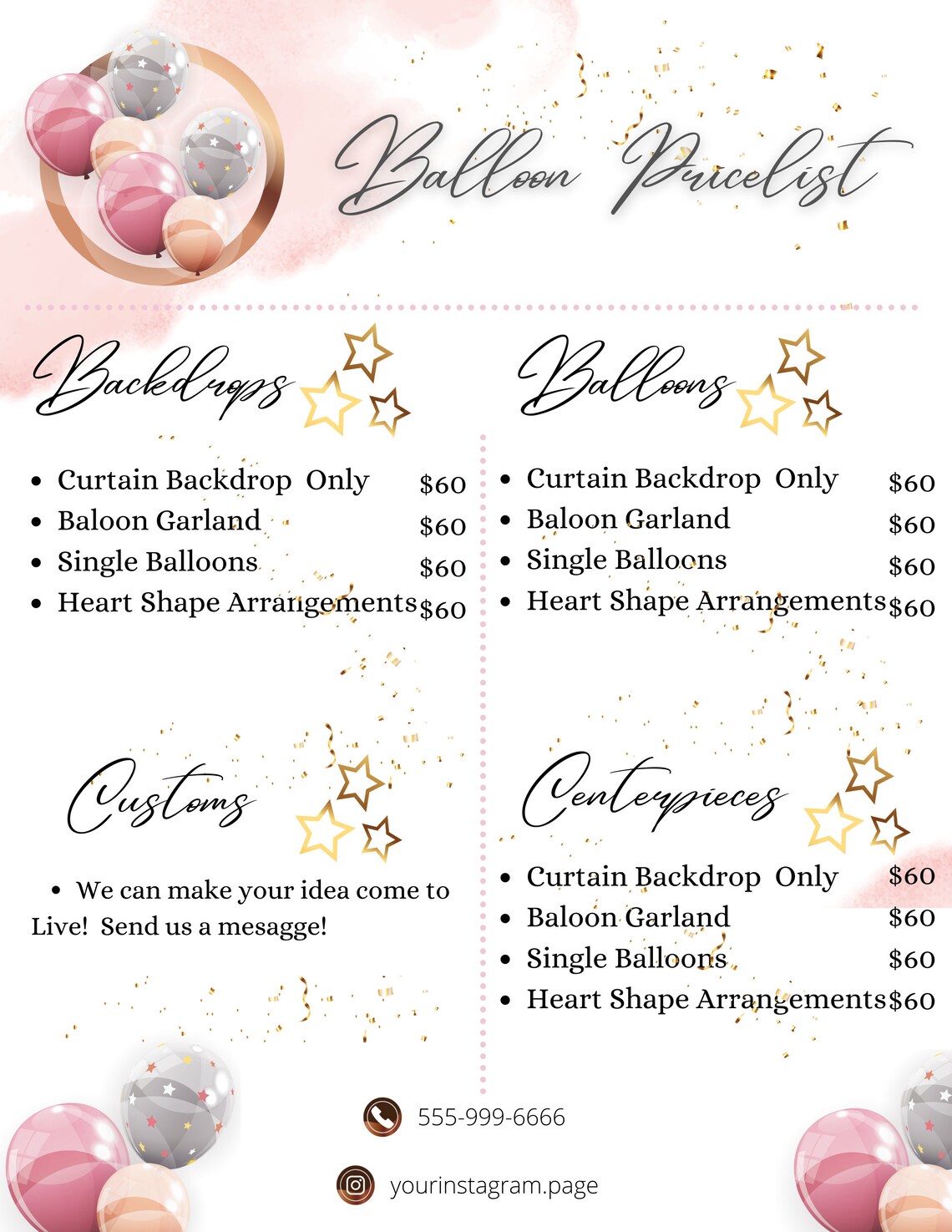 PRICE LIST Template Balloons Price List Party Planner - Etsy