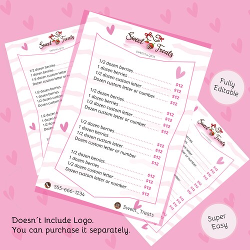 Sweet Treats PRICE LIST Template Editable Super Easyheart - Etsy Israel