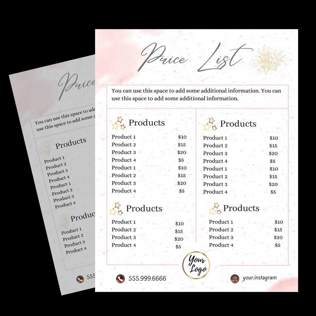 Price List Editable Template, Super Easy, Edit Download and Print or ...