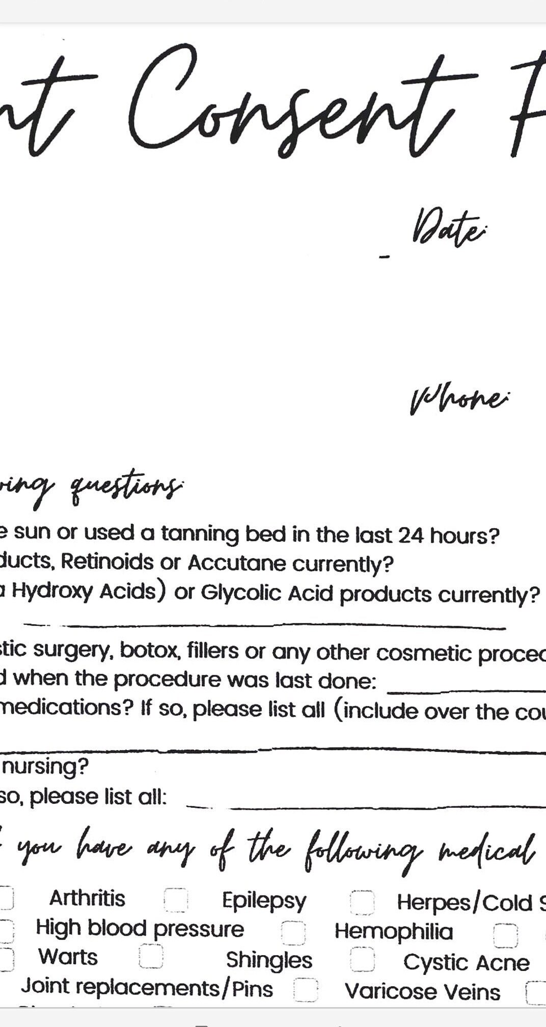 Client Consent Waiver Form Liability Release Salon Spa Service - Etsy