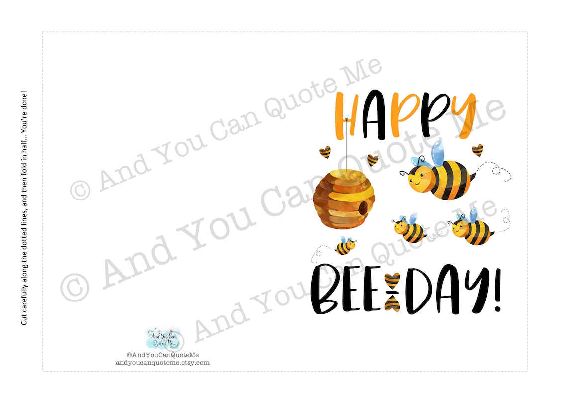 Printable Birthday Card Bee Birthday Card Bee Lover Happy | Etsy