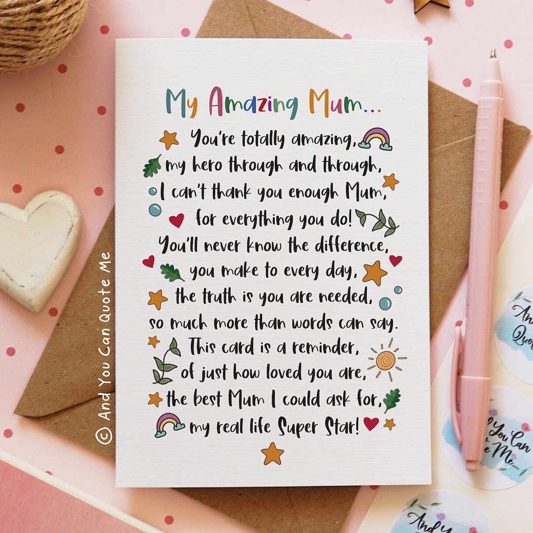 Amazing Mum, Mothers Day Card, Thank You Mum, Card for Mum, Miss You ...