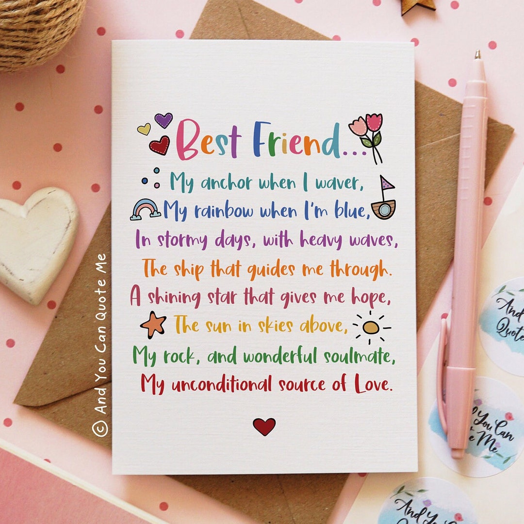 Best Friend Poem, Thank You Bestie, Friendship Card, Supportive Friend ...