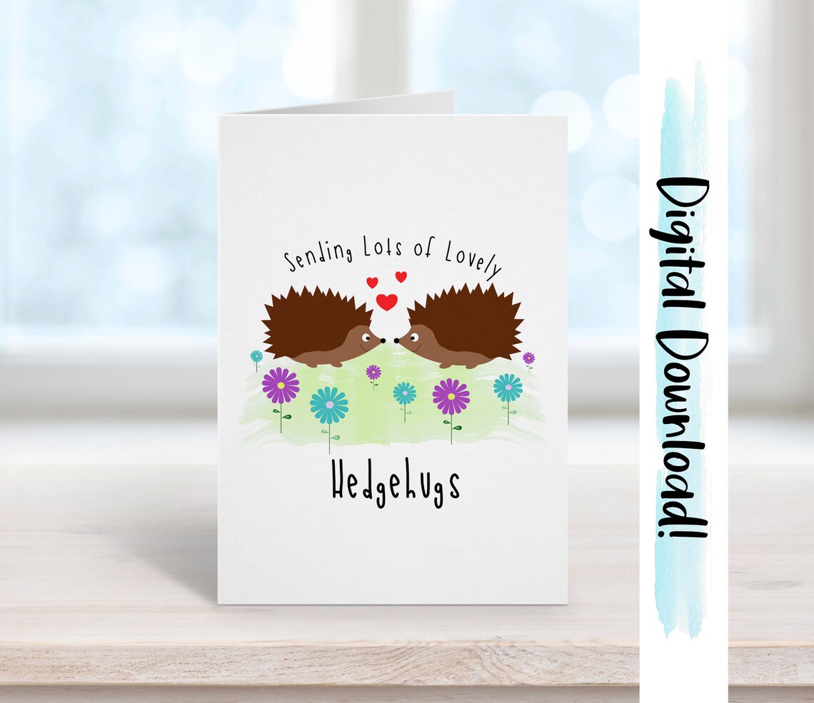 Printable Hedgehog Card Hedgehugs Instant Download Social | Etsy