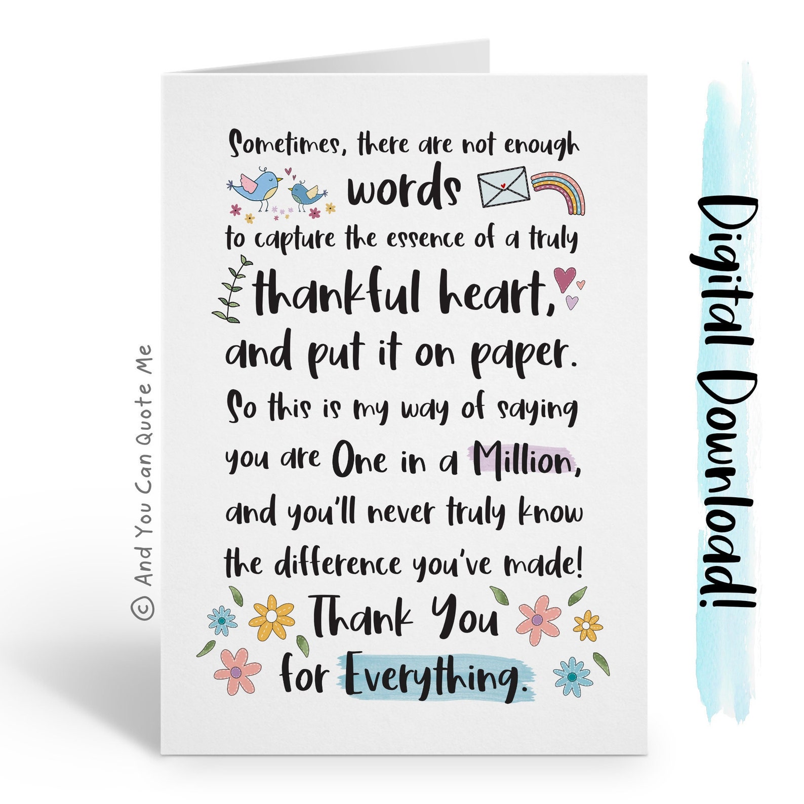 Printable Thank You Card, Teacher Printable Card, Instant Download ...