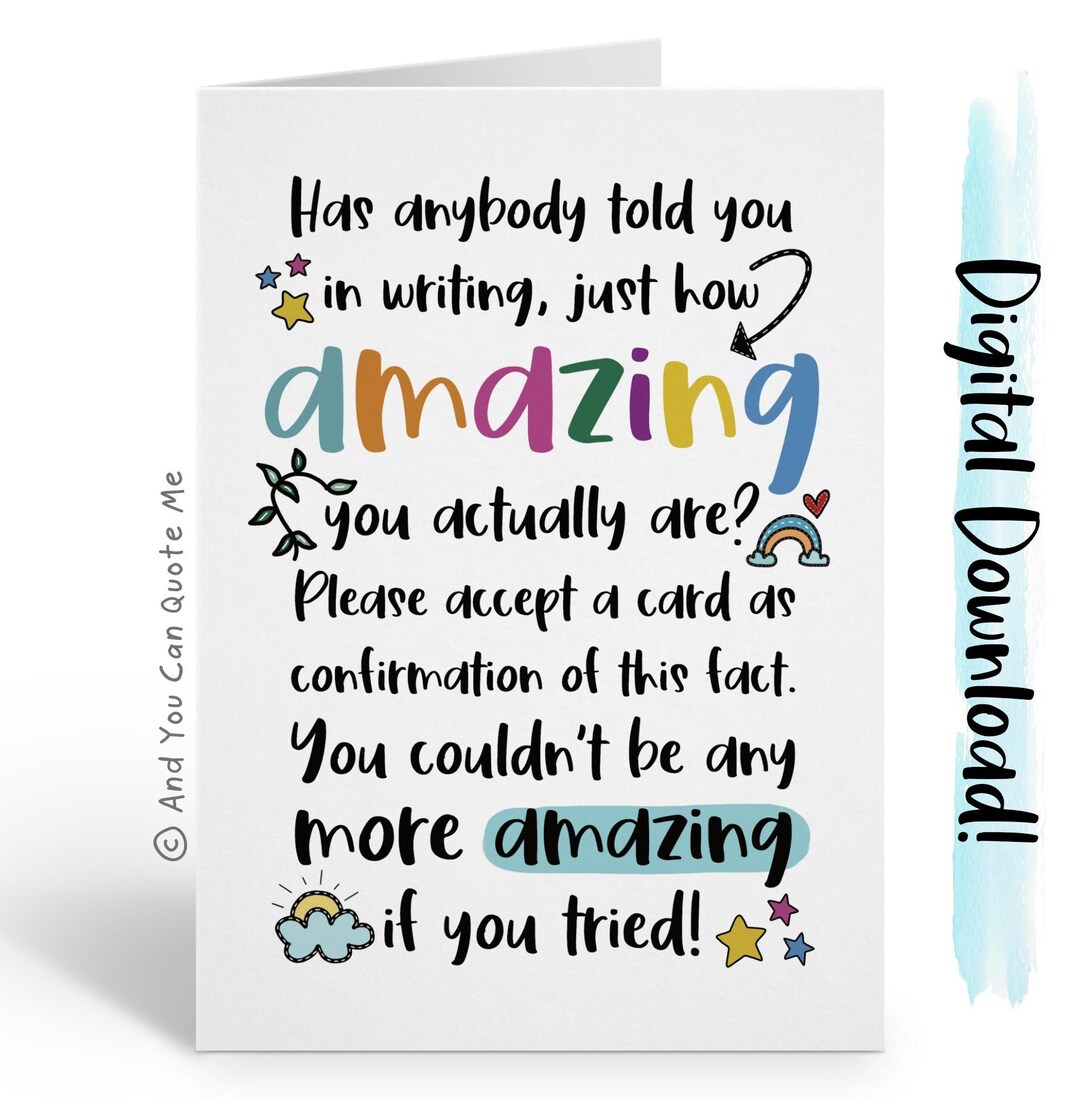 Appreciation Card, You're Amazing, Friendship Card, Supportive Friend ...