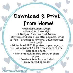Printable Positivity Postcards, Postcard Set, Instant Download ...