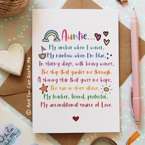Auntie Poem, Thank You Auntie, Auntie Card, Supportive Auntie, Wonderful Auntie, Appreciation ...