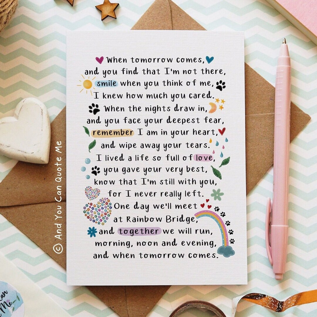 Rainbow Bridge, Pet Loss Card, Dog Loss, Cat Loss, With Sympathy ...