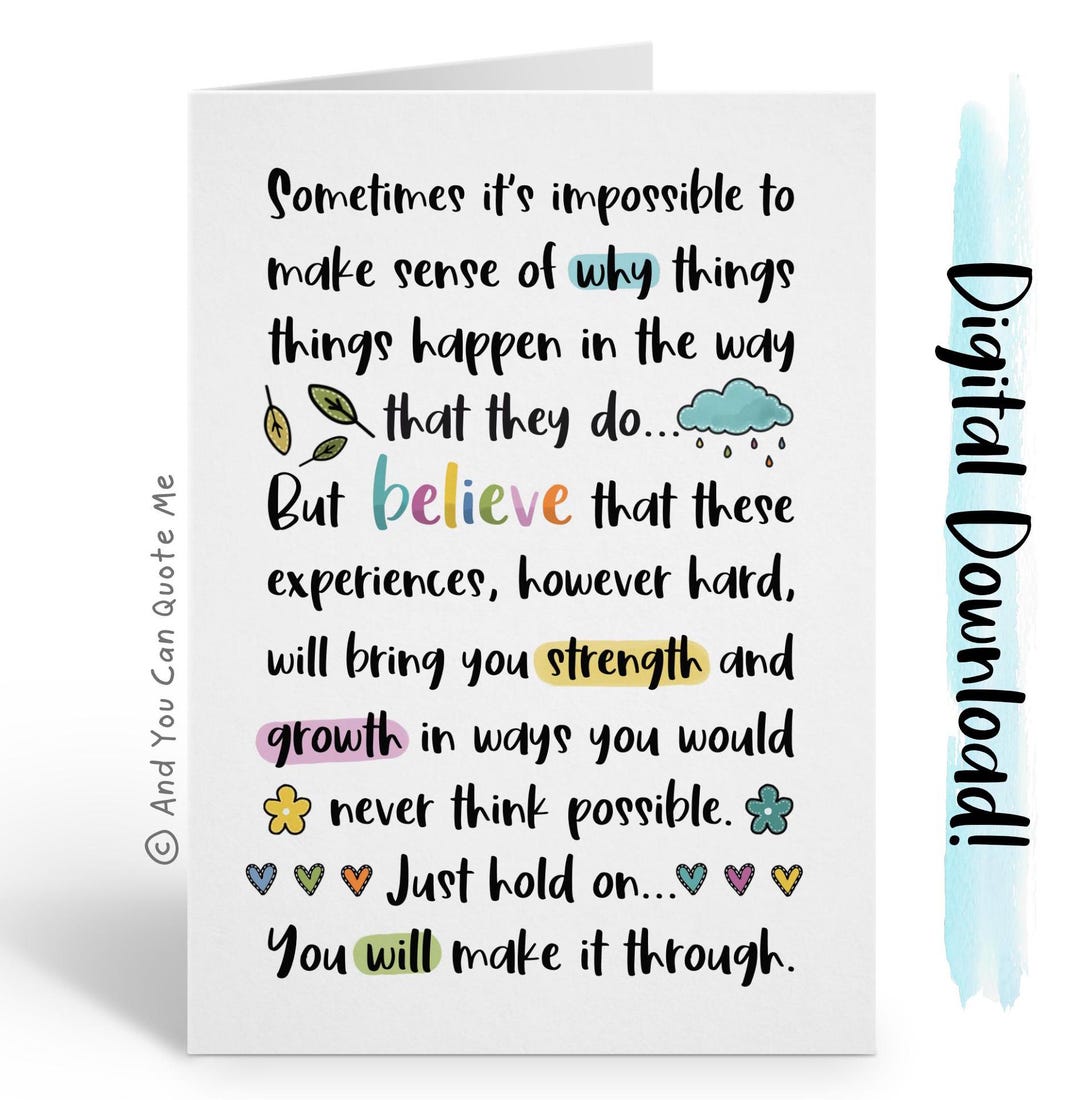 Printable 'hold On' Positivity Card: Thinking of You (digital Download ...