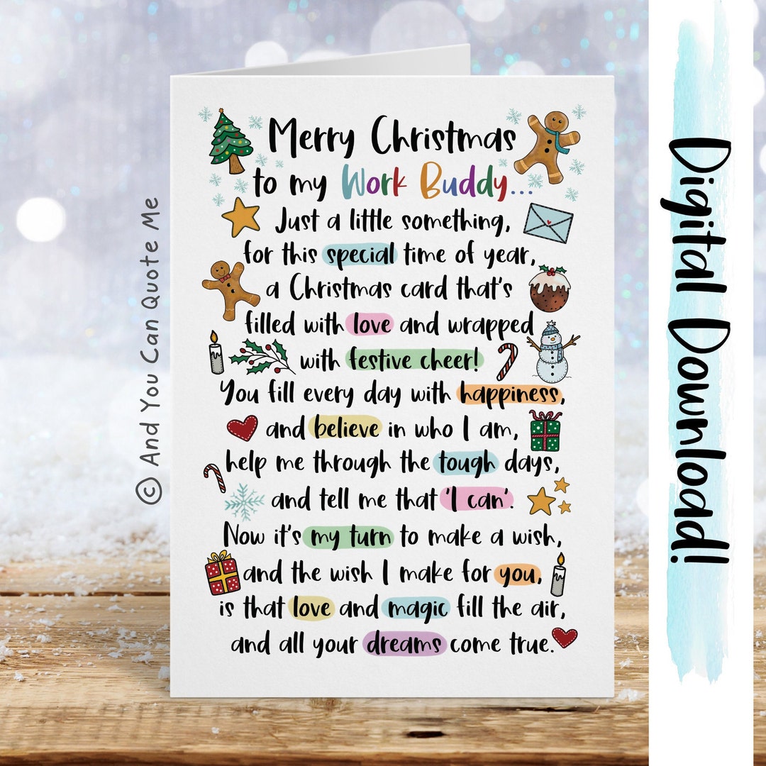 Colleague Card, Printable Card, Work Buddy, Christmas Card ...