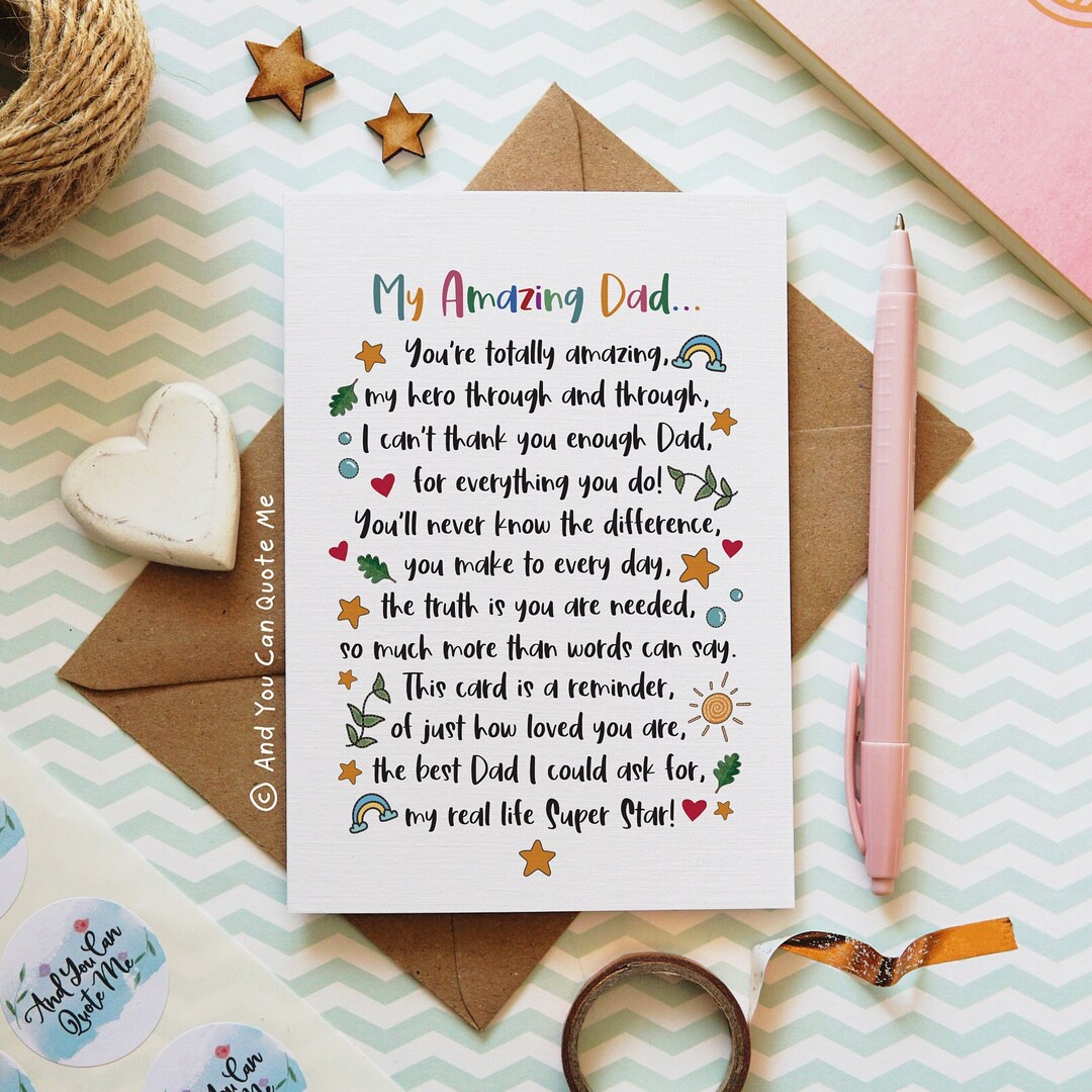 Father's Day Card Thank You Dad Amazing Dad Best Dad - Etsy