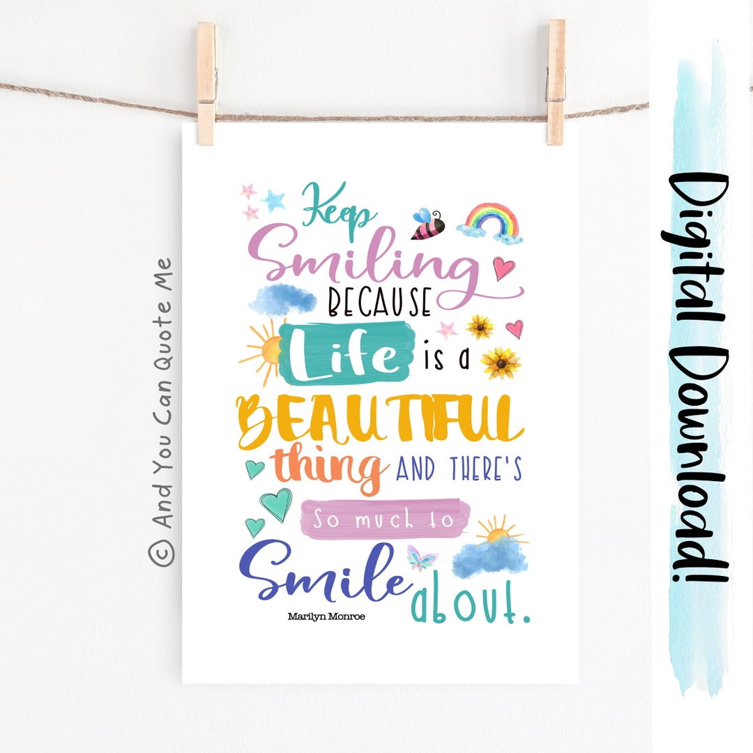 Keep Smiling Printable, Art Print Download, Typography Prints, Marilyn ...