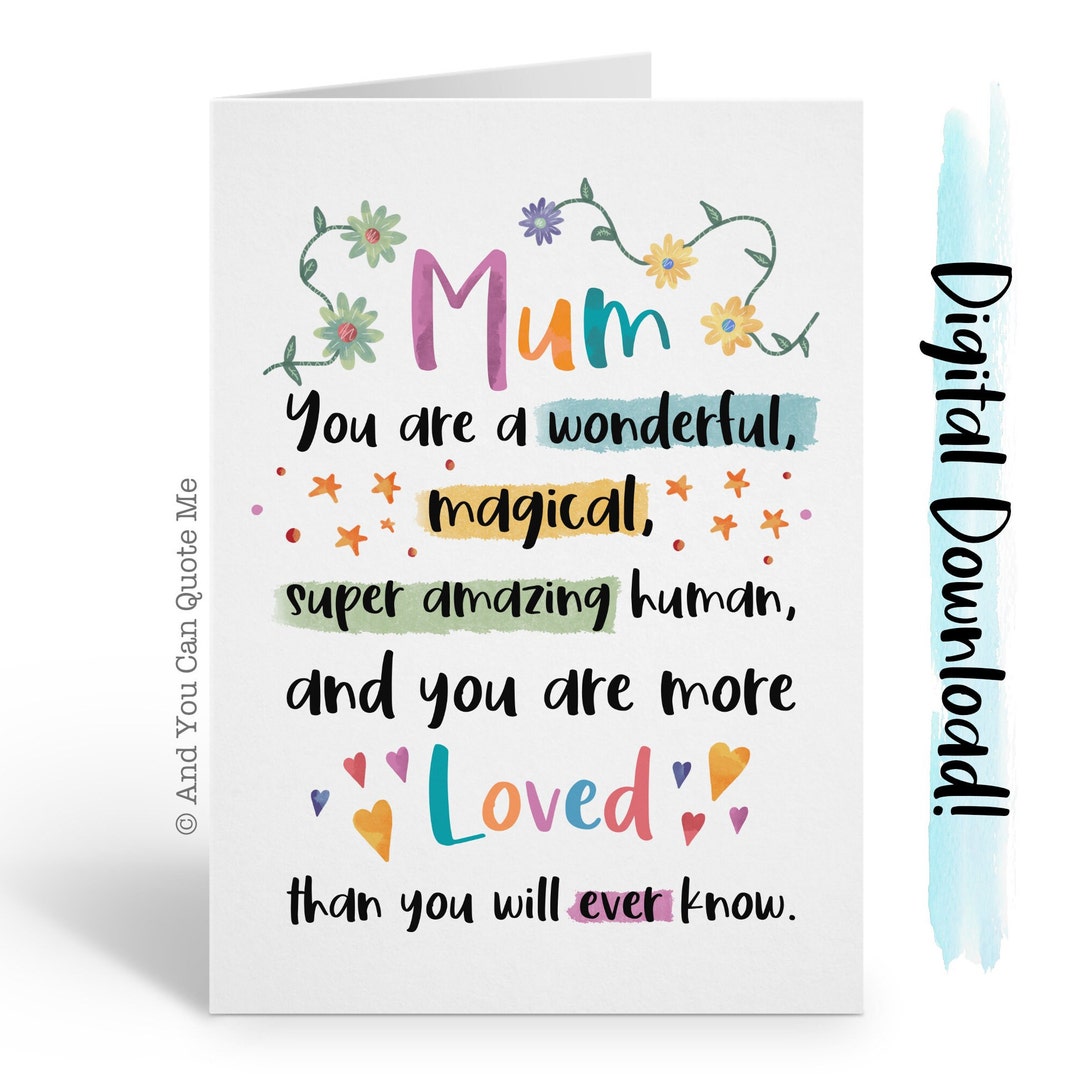 Wonderful Mum Card, Mother's Day Printable, Thank You Mum, Amazing Mum ...