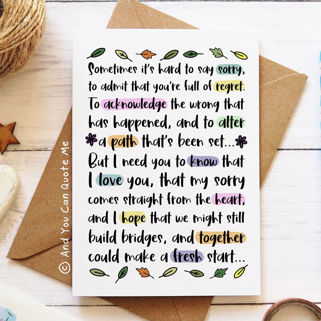 Sorry Card, Fresh Start, Apology Card, Friendship Card, Sorry Note ...