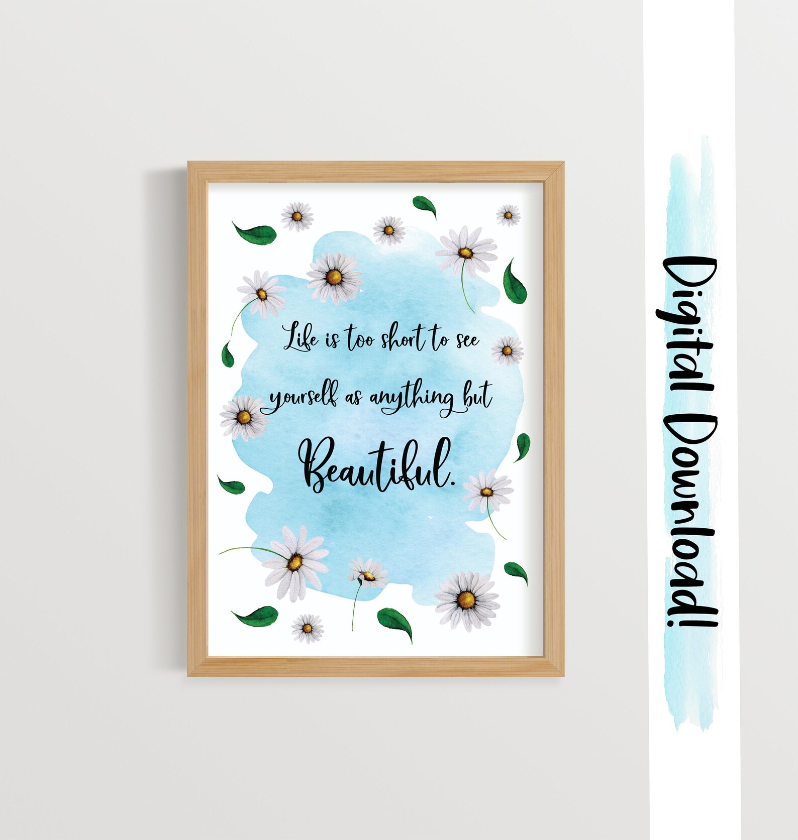 Self Esteem Quote, Quote Art Print, Digital Wall Art Floral, Positivity ...