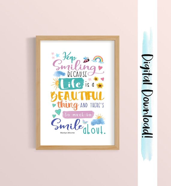 Keep Smiling Printable Art Print Download Typography Prints | Etsy