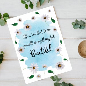 Self Esteem Quote, Quote Art Print, Digital Wall Art Floral, Positivity ...