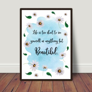 Self Esteem Quote, Quote Art Print, Digital Wall Art Floral, Positivity ...