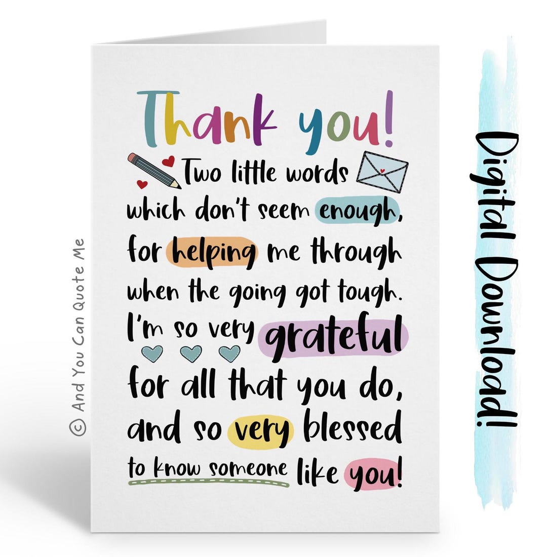 Supportive Friend Thank You Card: Bold Colors (digital Download) - Etsy