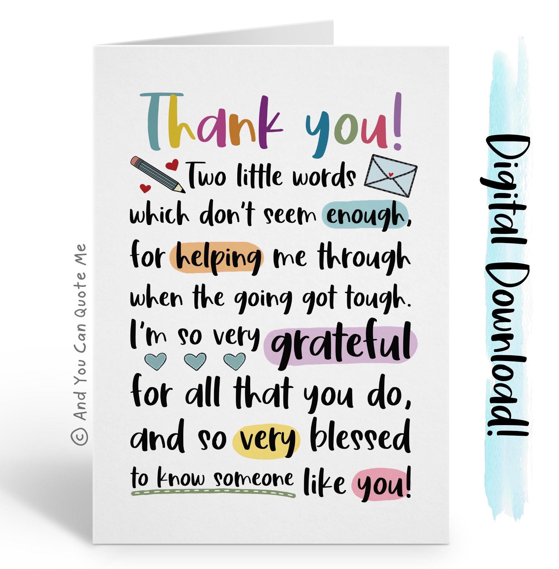 Supportive Friend Thank You Card: Bold Colors (digital Download) - Etsy